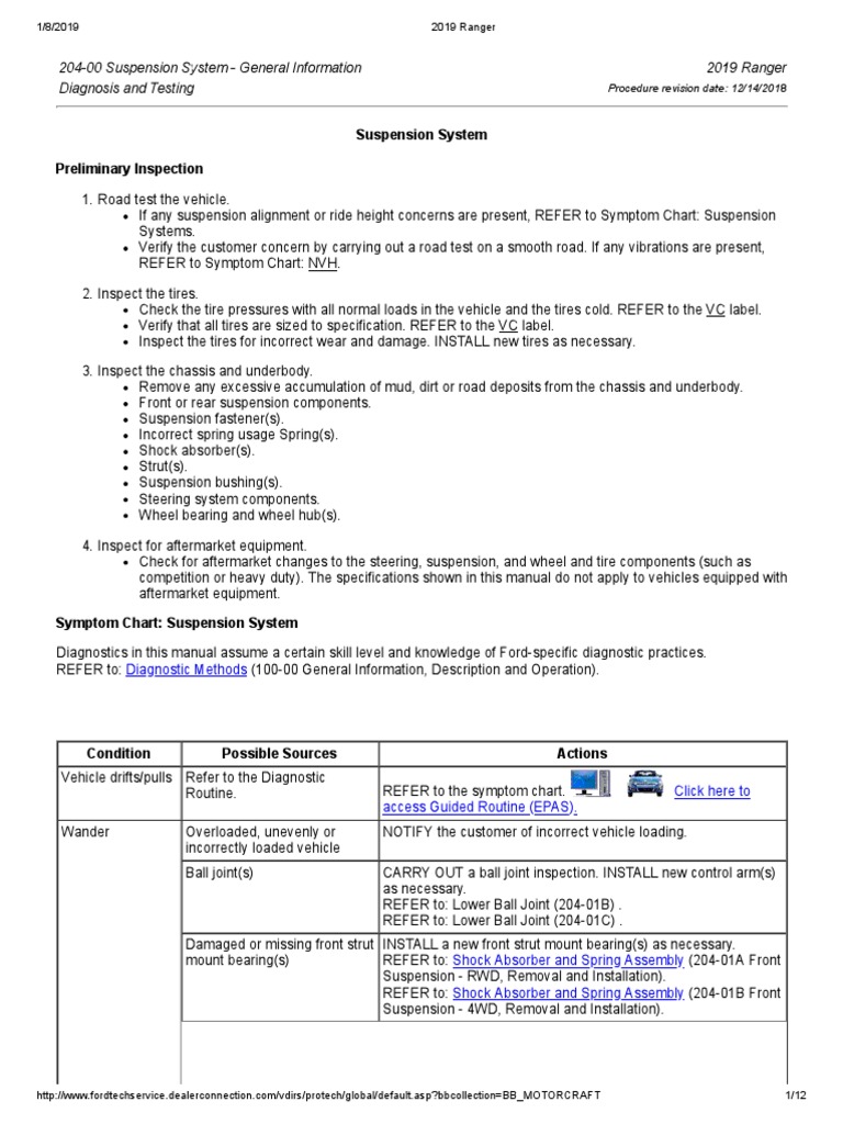 204-00 Suspension Diagnosis & Testing | PDF | Steering | Medical Diagnosis 204-00 Suspension Diagnosis & Testing | PDF | Steering | Medical Diagnosis