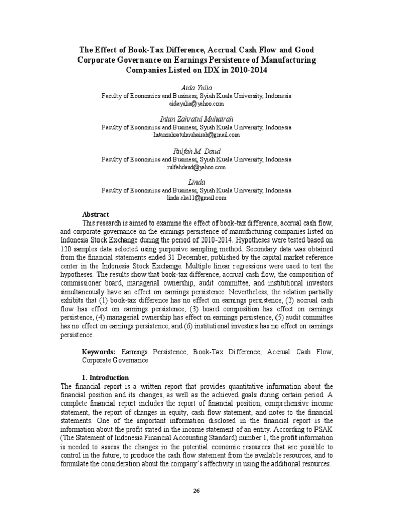 The Effect of Book-Tax Difference, Accrual Cash Flow and Good Corprate ...