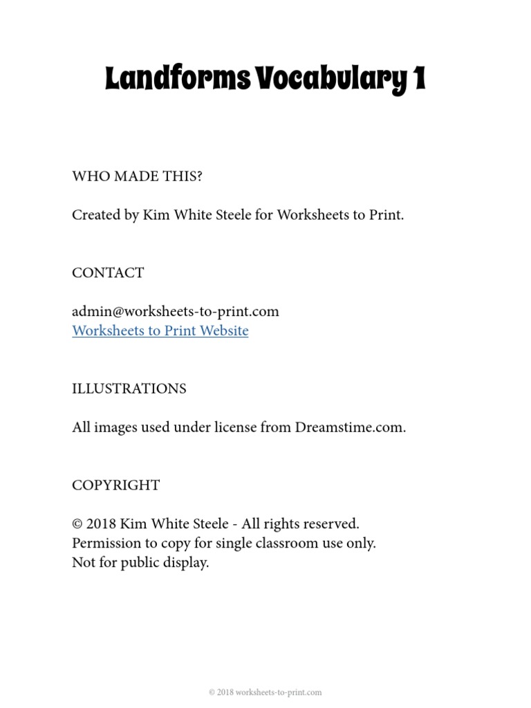 Landforms Vocabulary Worksheet 1 | PDF | Volcano | Glacier