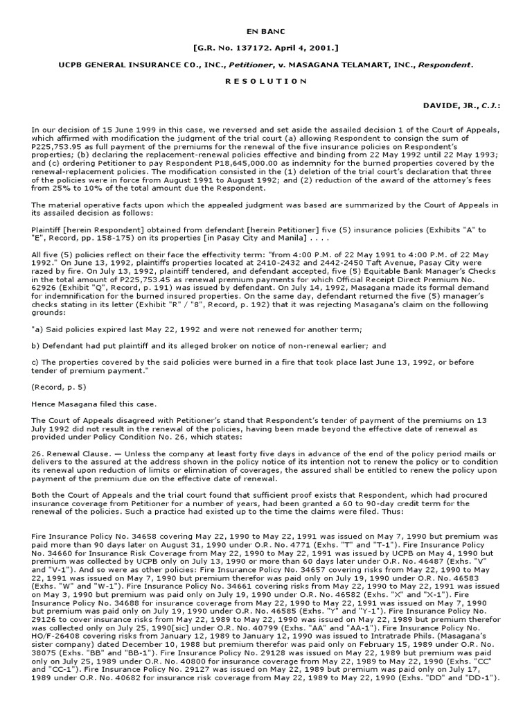 UCPB General Insurance vs. Masagana Telamart 356 SCRA 307 (2001) | PDF ...