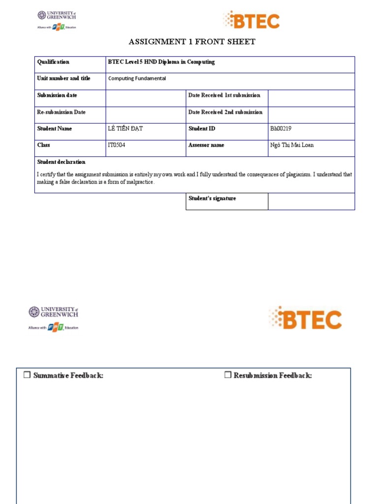 Assignment 1 Frontsheet | PDF | Operating System | Central Processing Unit