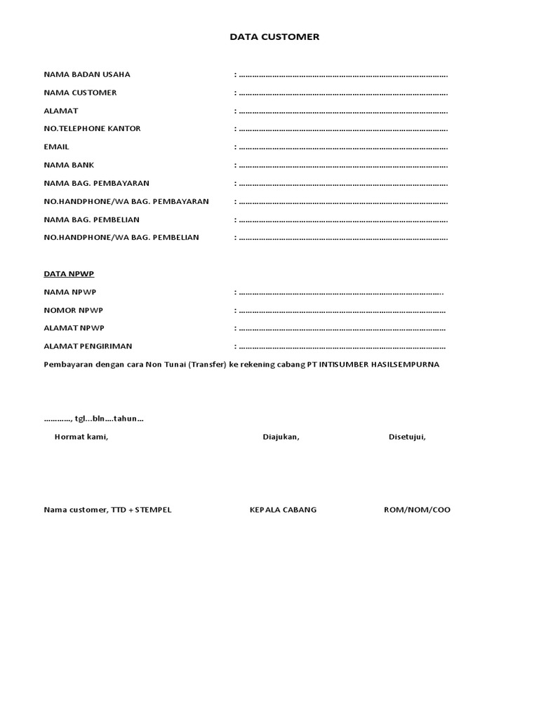 Form Customer New Terbaru (30092019) | PDF