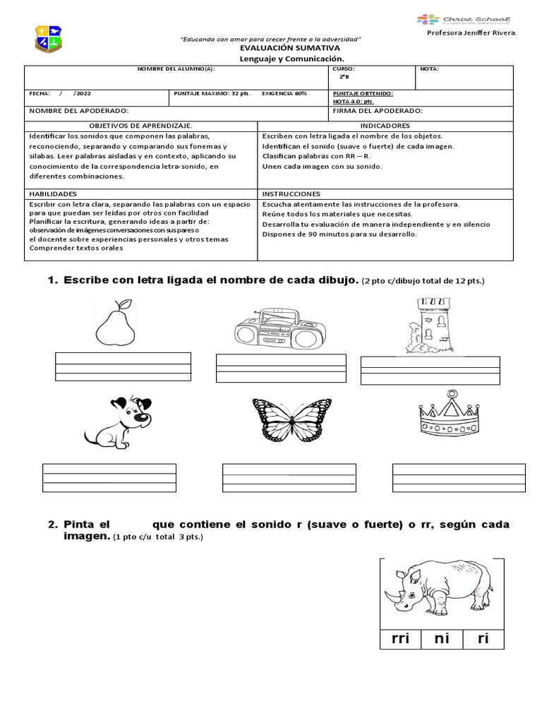 Evaluación de la letra R para 2°B | PDF | Evaluación | Comunicación humana