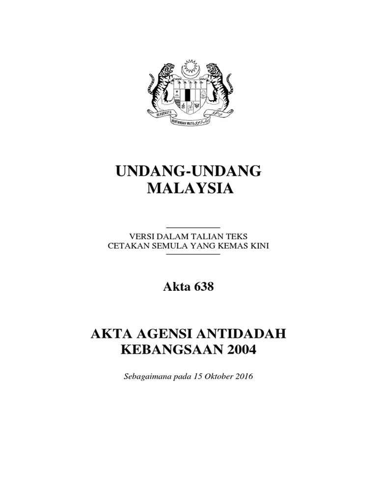 Akta 638 (9 - 9 - 2016) AKTA AADK | PDF