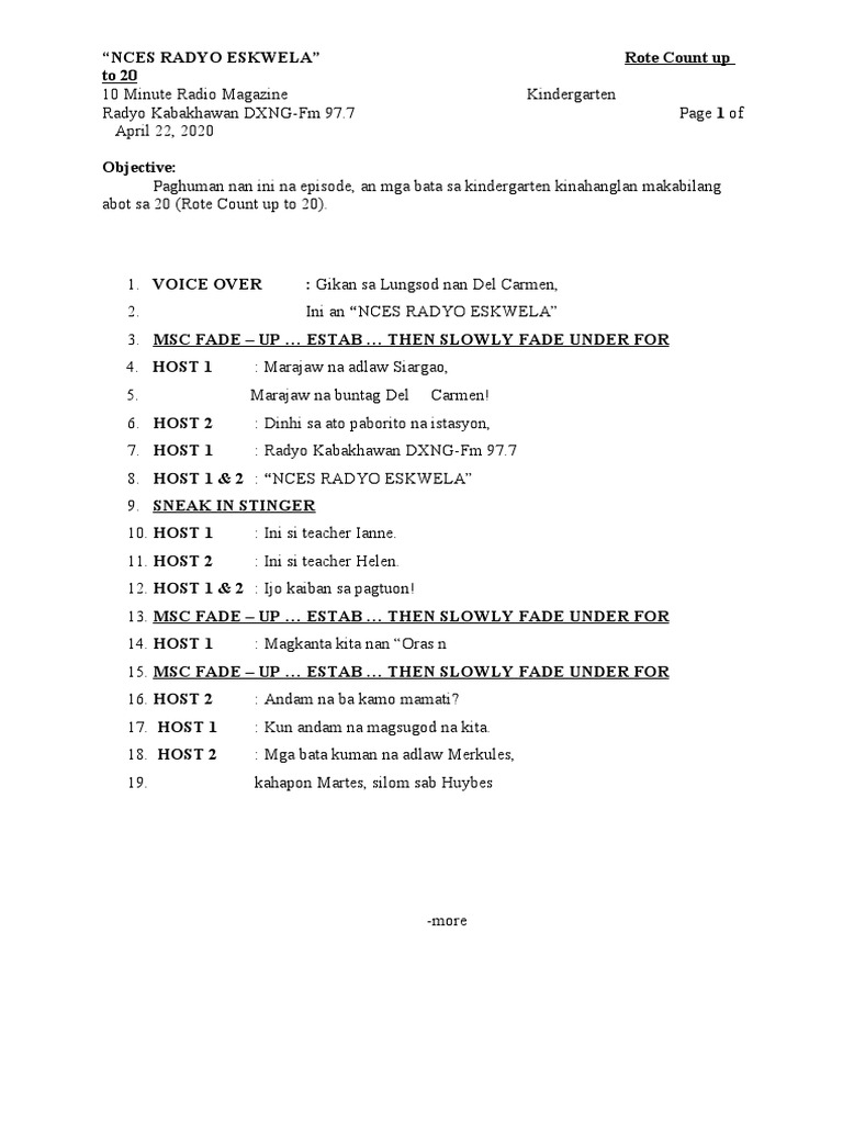 RBI Kindergarten Script | PDF