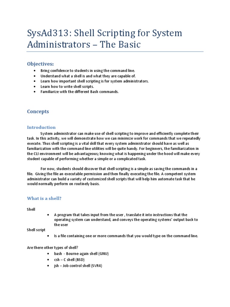 Shell Scripting For Sysad The Basics Pdf Command Line Interface Parameter Computer