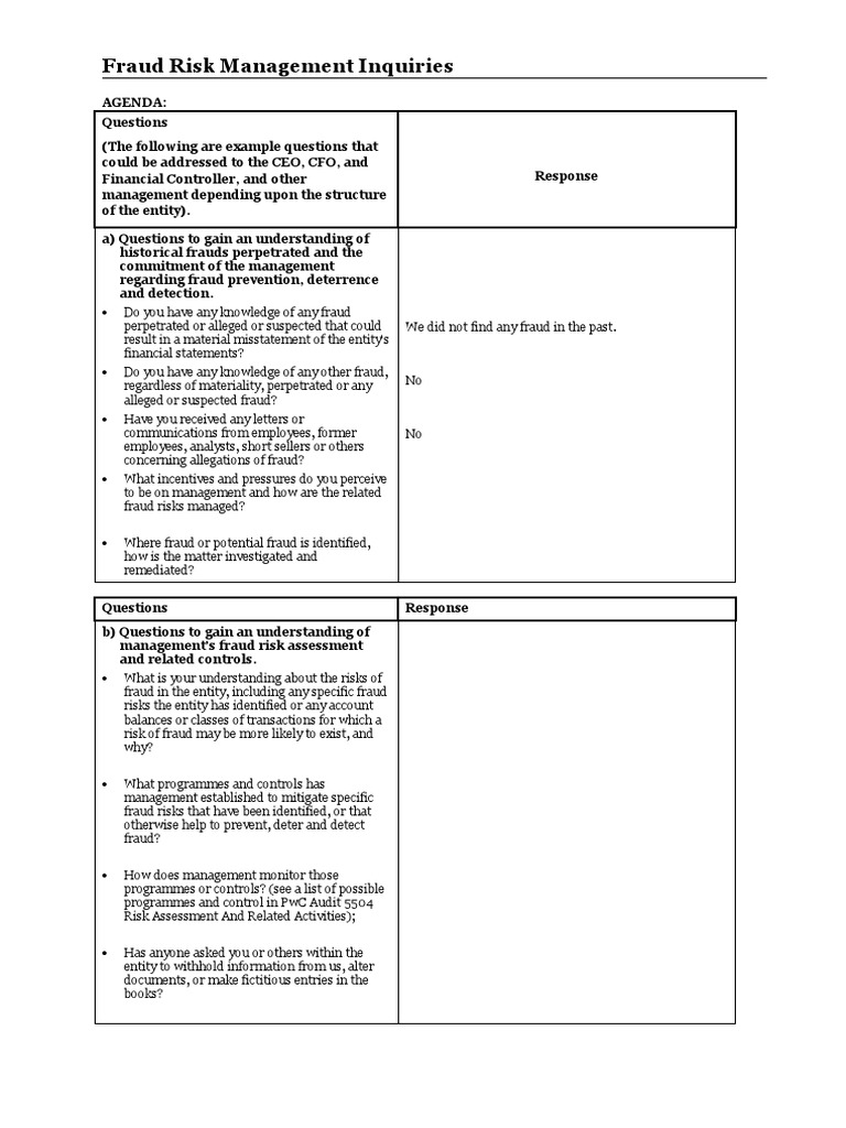 Fraud Risk - Management Inquiries | PDF | Internal Control | Risk