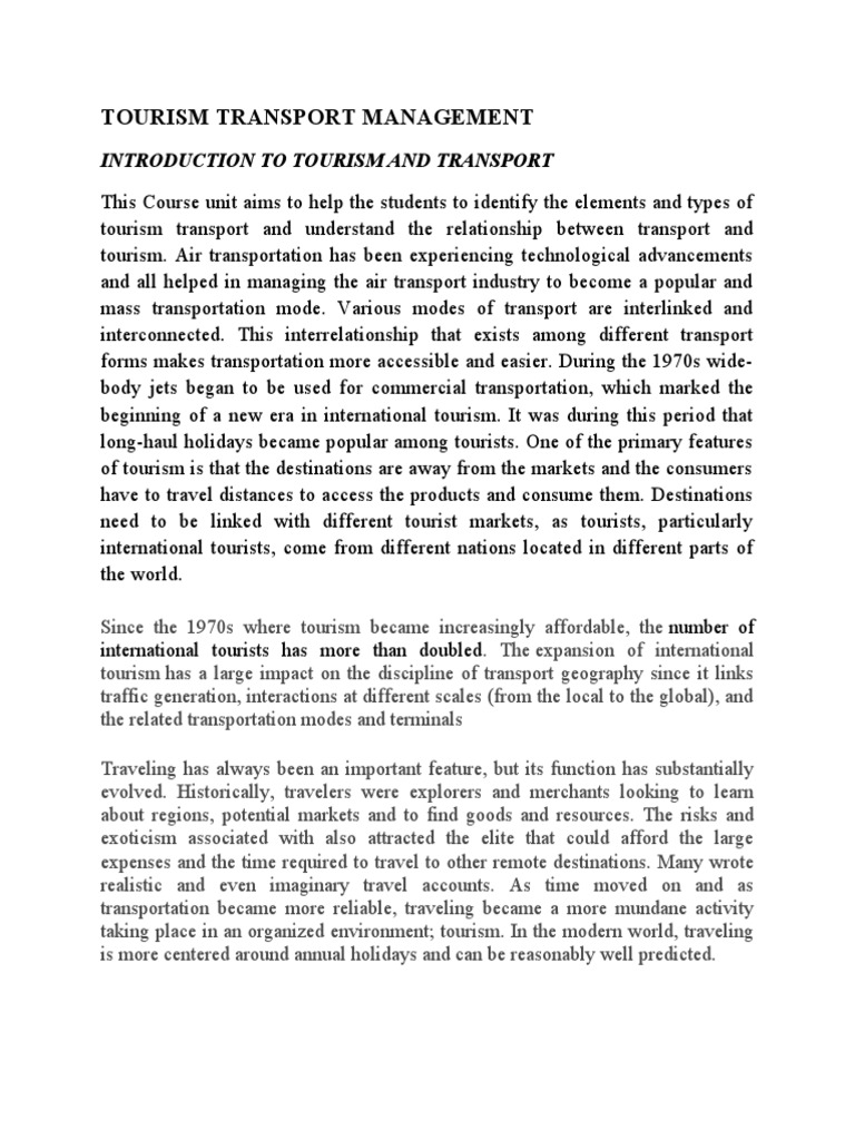 Tourism Transport Management | PDF | Tourism | Transport