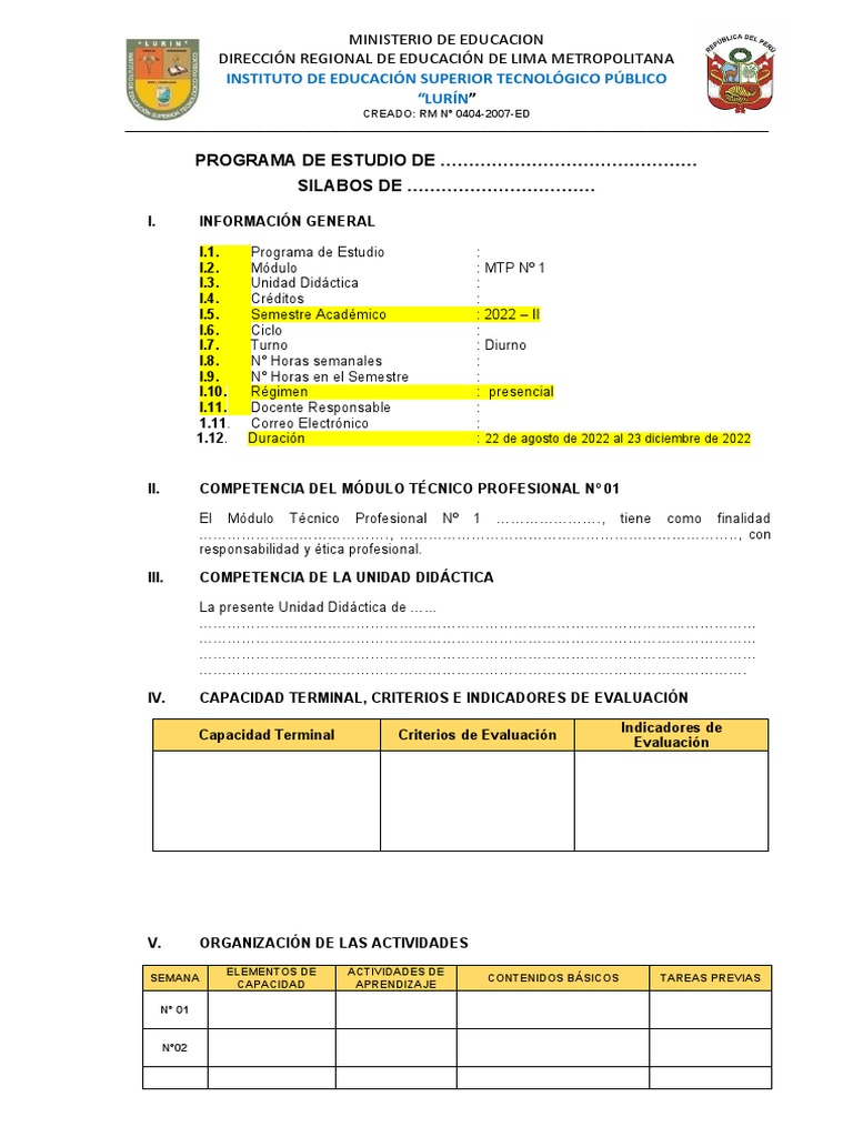 Formato de Silabo 2022 Ok | PDF | Evaluación | Aprendizaje