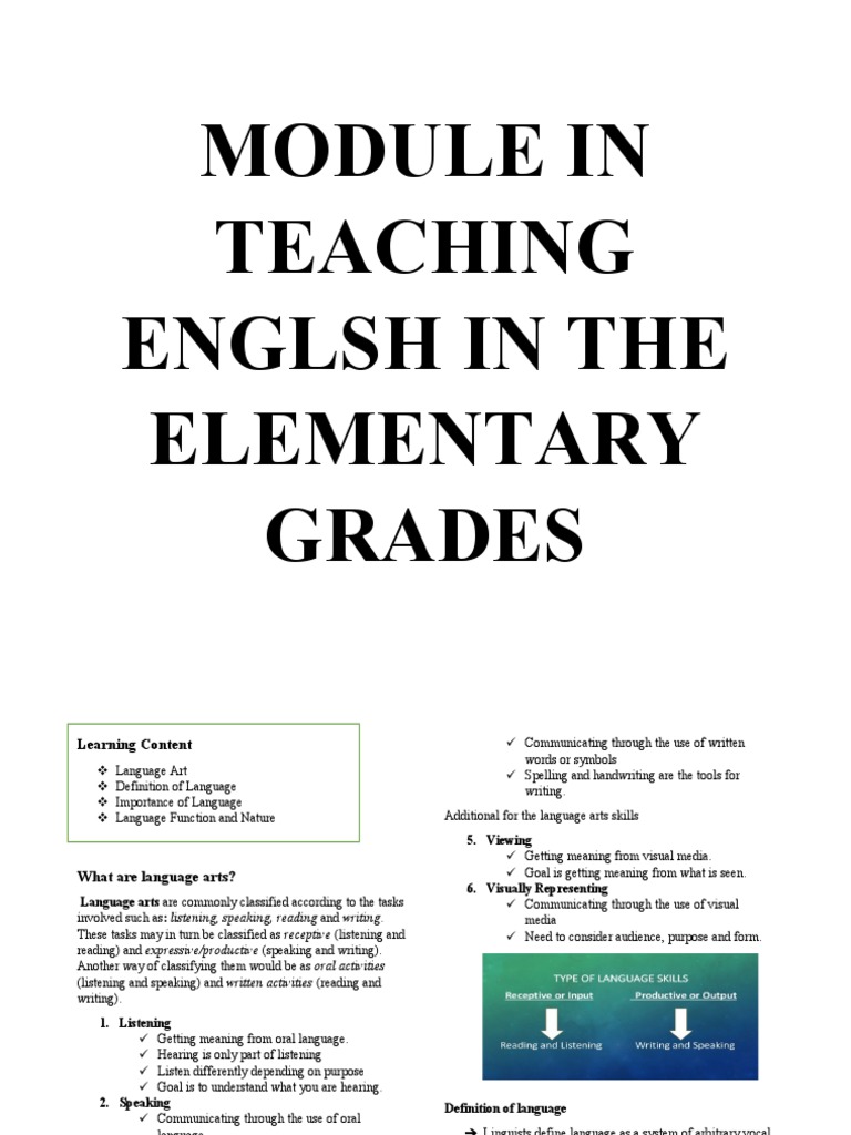 Module in Teaching English in Elementary Grades PR | PDF | Lesson Plan ...