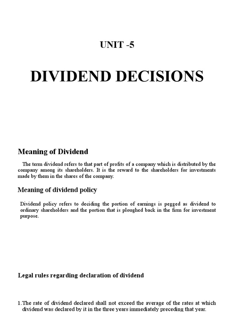 UNIT - 5 Dividend Decision | PDF | Dividend | Stocks