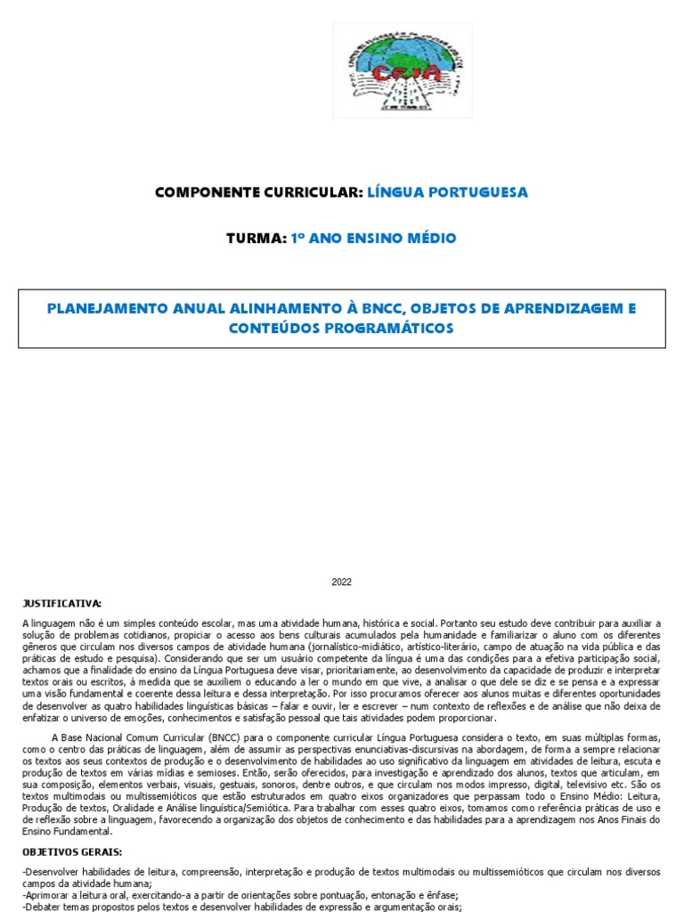 Plano Anual 1 Medio Pdf Linguística Aprendizado 5263