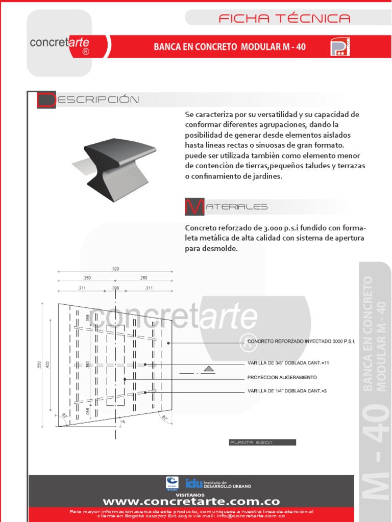 Banca en Concreto Modular M 40 | PDF