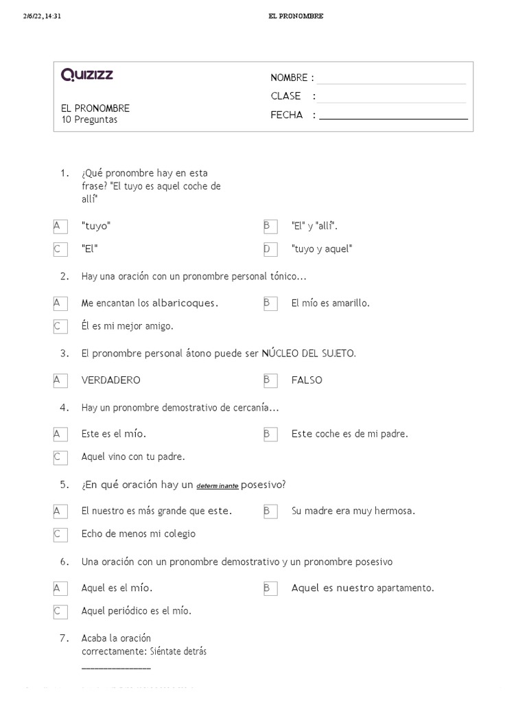 Prueba 5 | PDF | Pronombre | Sintaxis