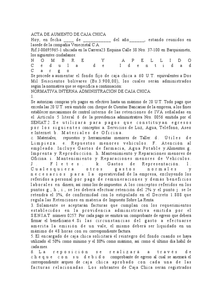 Acta de Aumento de Caja Chica | PDF | Economias Acta de Aumento de Caja Chica | PDF | Economias