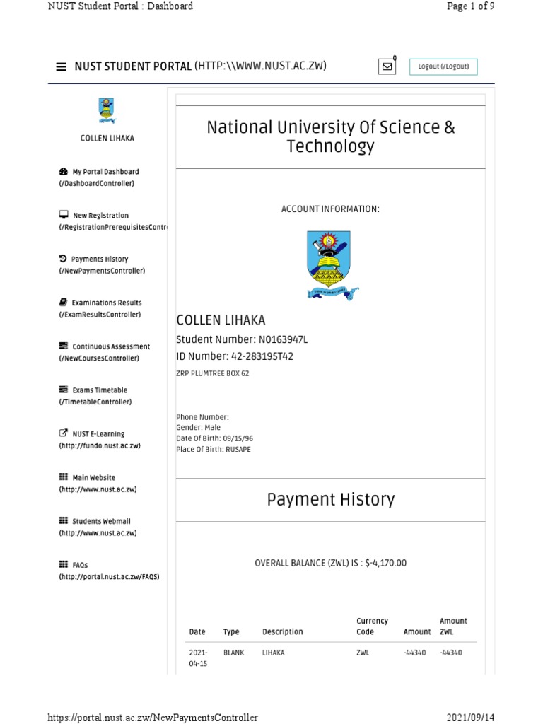 National University of Science & Technology: Nust Student Portal (HTTP ...
