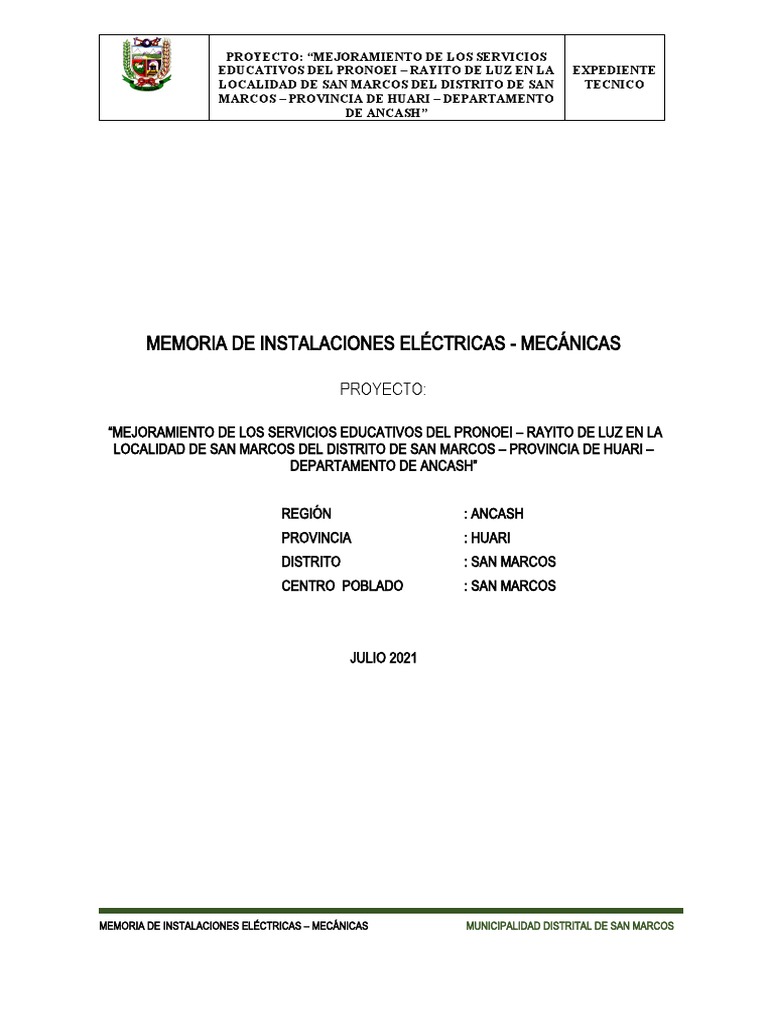 Memoria Descriptiva Instalaciones Electricas | PDF | Ingenieria Eléctrica | Cantidades fisicas
