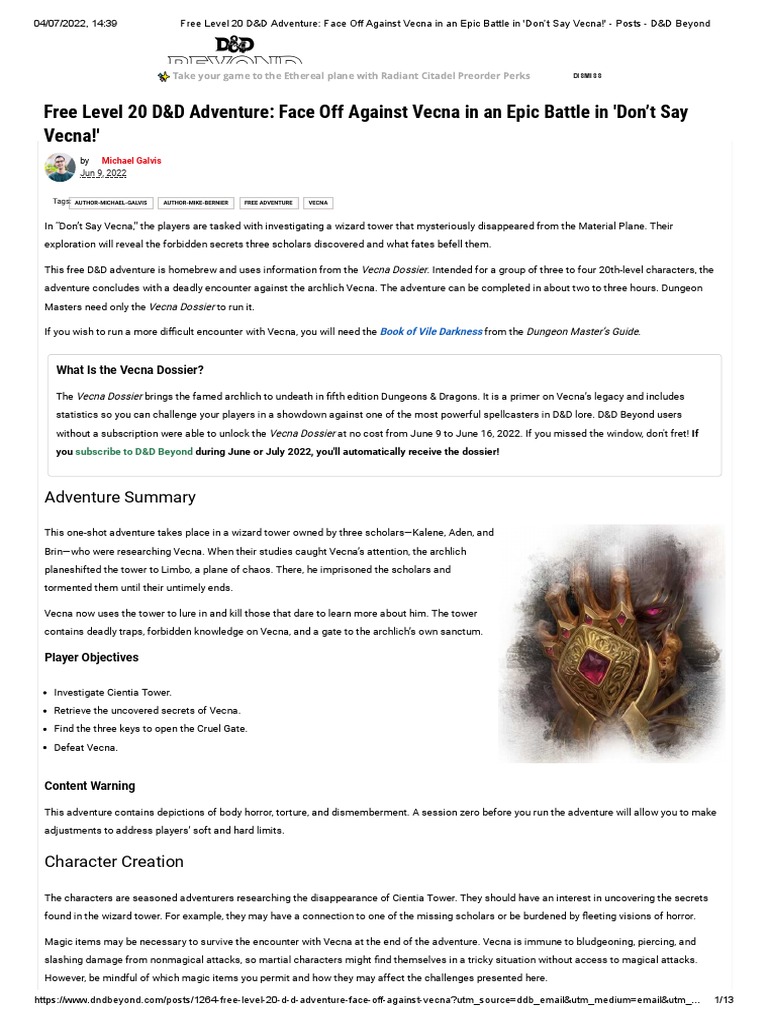 Vecna LVL 20 DND Adventure | PDF | Dungeons & Dragons