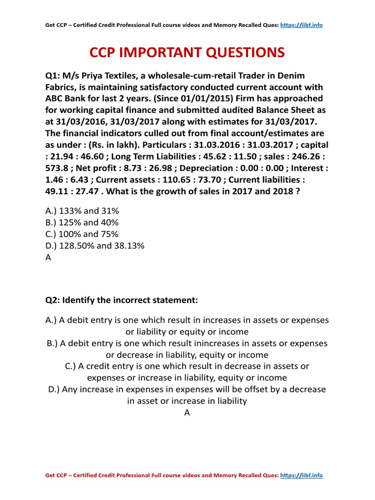 CCP Certification Study Material and Questions | PDF | Banks | Finance & Money Management