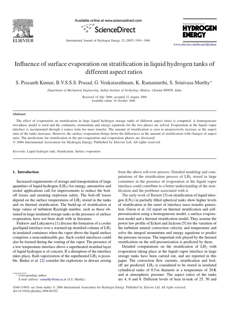 Influence of Surface Evaporation On Stratification in Liquid Hydrogen ...