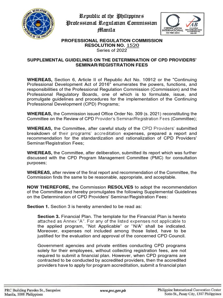Republic of The Philippines Professional Regulation Commission Manila ...