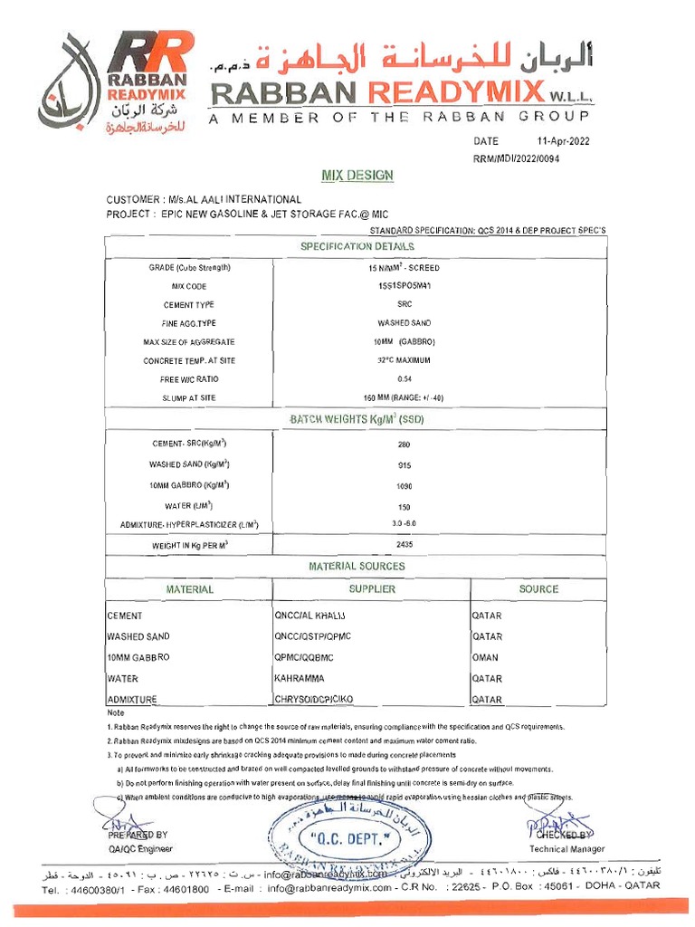 Screed Mix Design | PDF