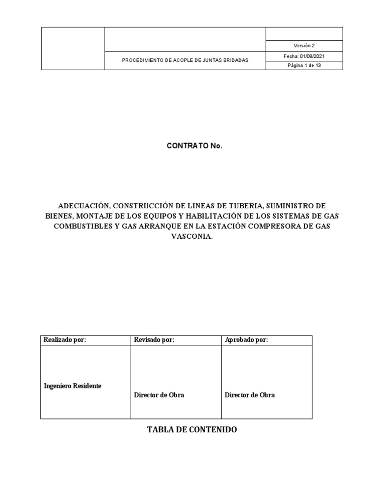 Procedimiento de Acople de Juntas Bridadas. | PDF | Tornillo ...