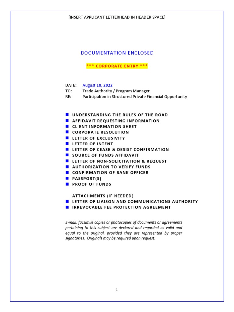 Documentation Enclosed: (Insert Applicant Letterhead in Header Space ...