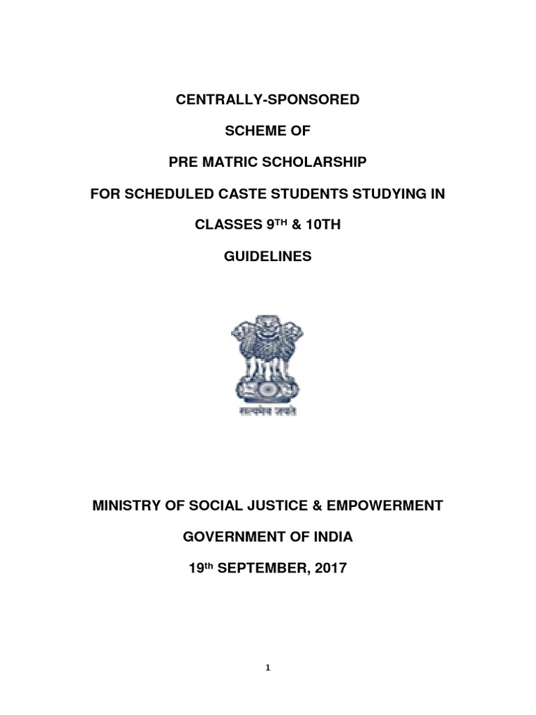 Guidelines for the Centrally Sponsored Scheme of Pre-Matric Scholarship ...