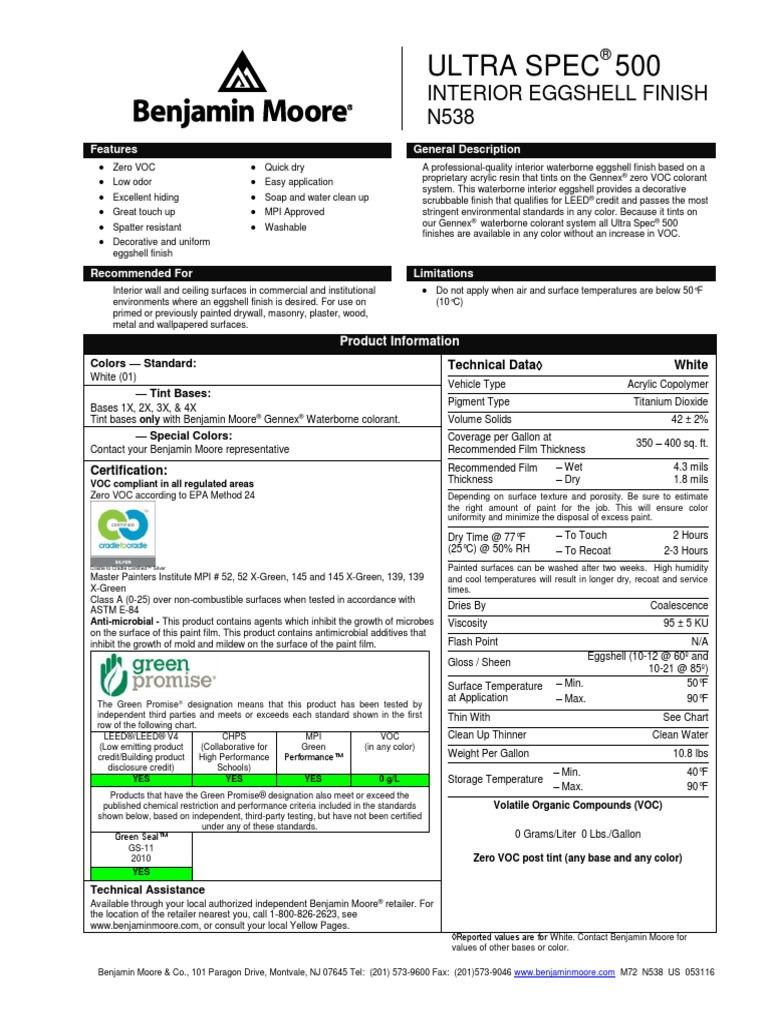 Ultra Spec 500: Interior Eggshell Finish N538 | PDF | Paint | Chemical ...