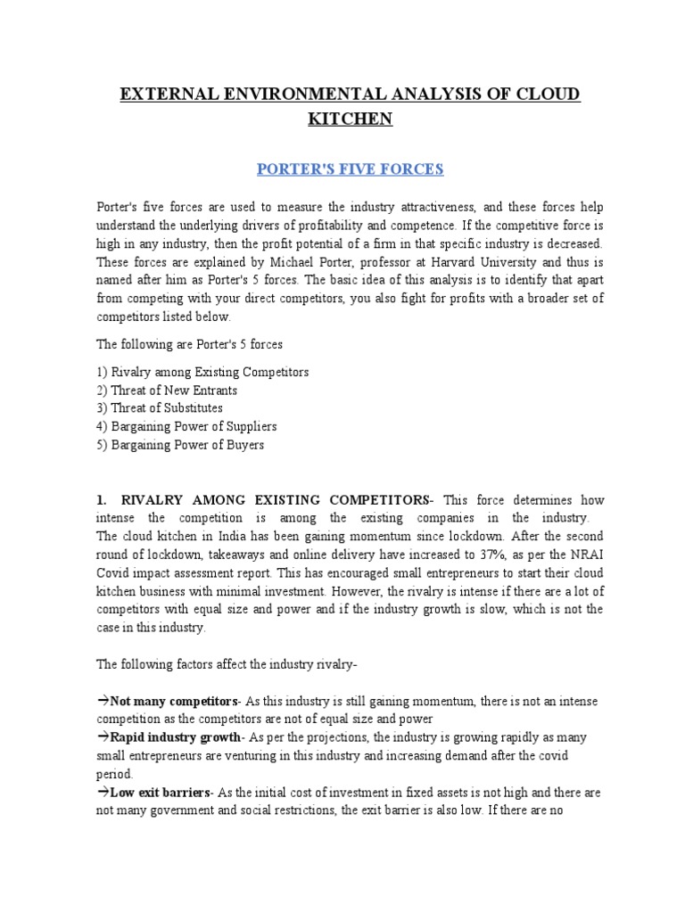 External Environmental Analysis of Cloud Kitchen: Porter'S Five Forces ...