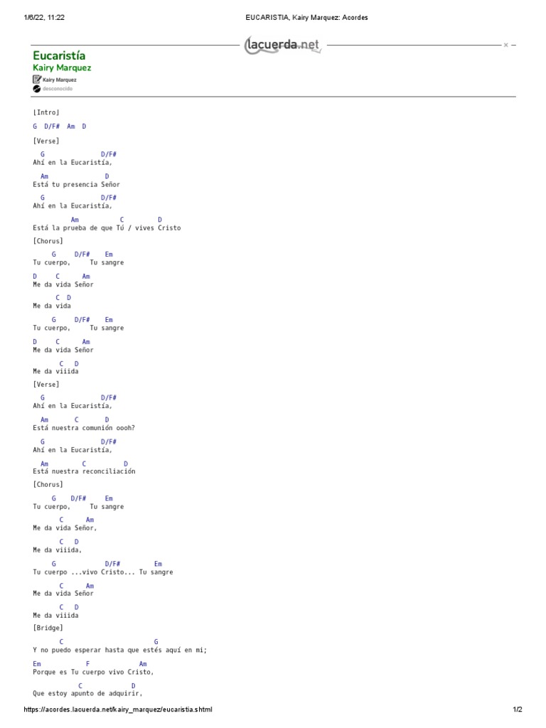 EUCARISTIA, Kairy Marquez - Acordes | PDF | eucaristía | Frases Bíblicas