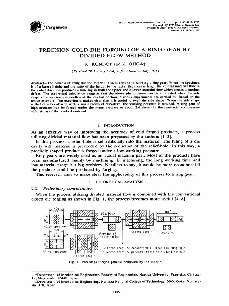 1995 - Precision Cold Die Forging of A Ring Gear by Divided Flow Method ...