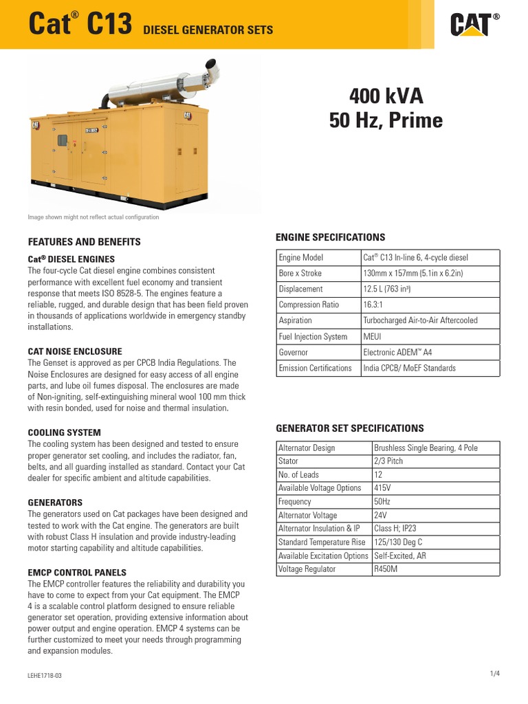 400 kVA 50 HZ, Prime: Diesel Generator Sets | PDF | Diesel Engine | Engines