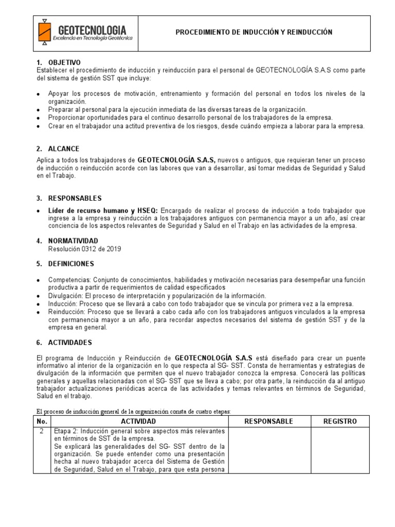 PR-GH-013 Procedimiento de Induccion y Reinduccion | PDF | Business | Razonamiento inductivo