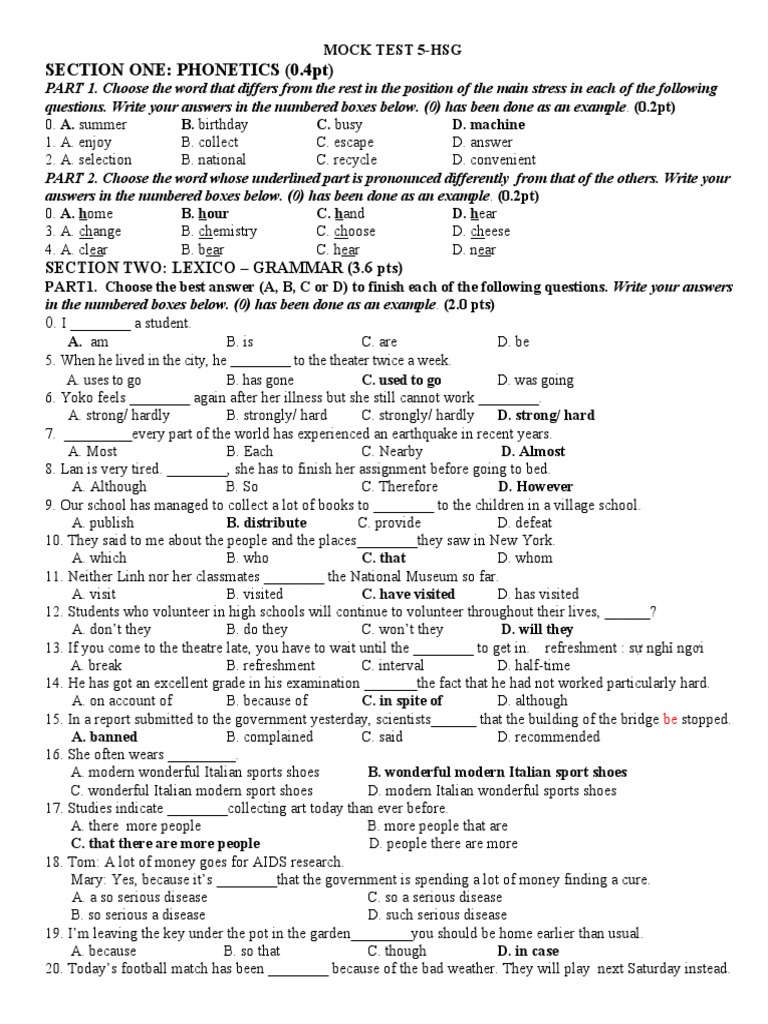 Mock Test 5-HSG | Download Free PDF | Literacy | Books
