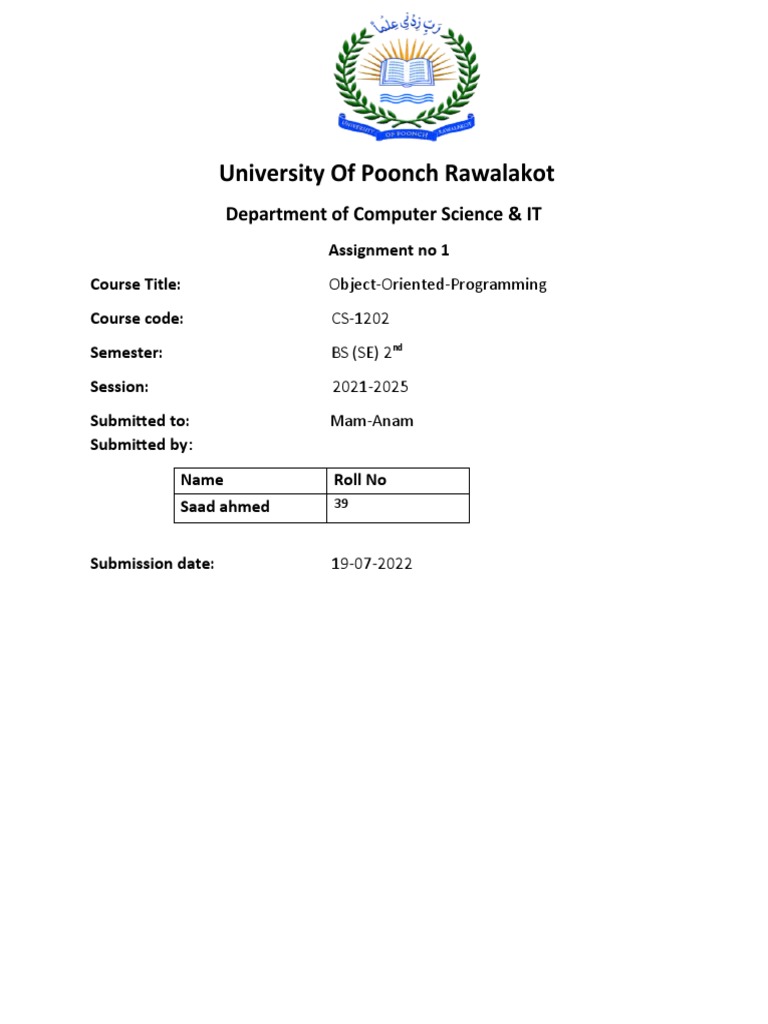 University of Poonch Rawalakot: Department of Computer Science & IT | PDF | Heart Rate | Menu ...