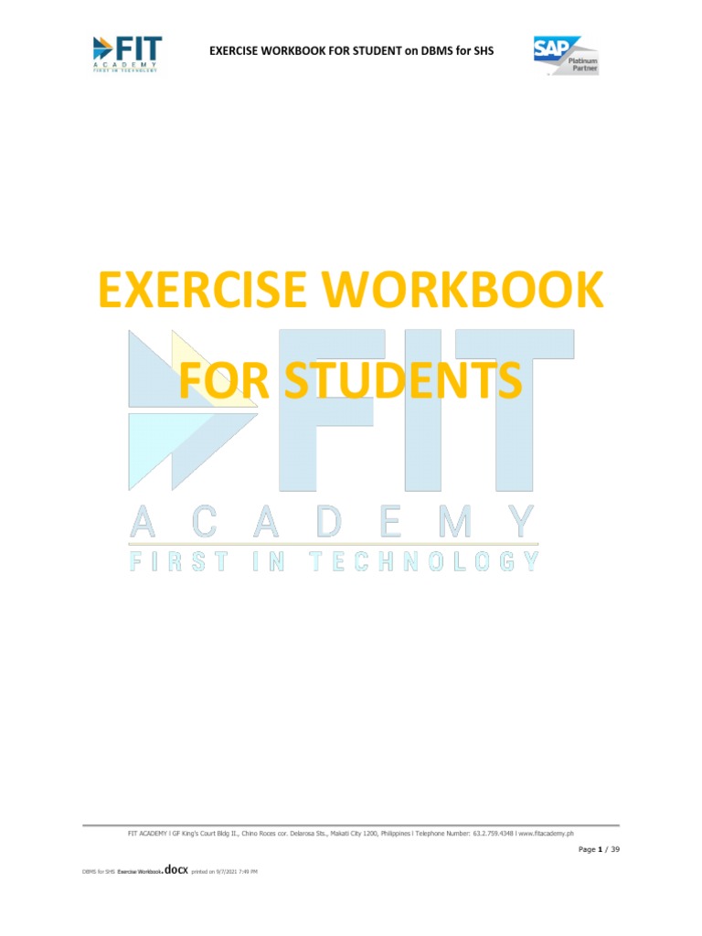 Exercise Workbook For Student On Dbms For Shs | PDF | Databases ...
