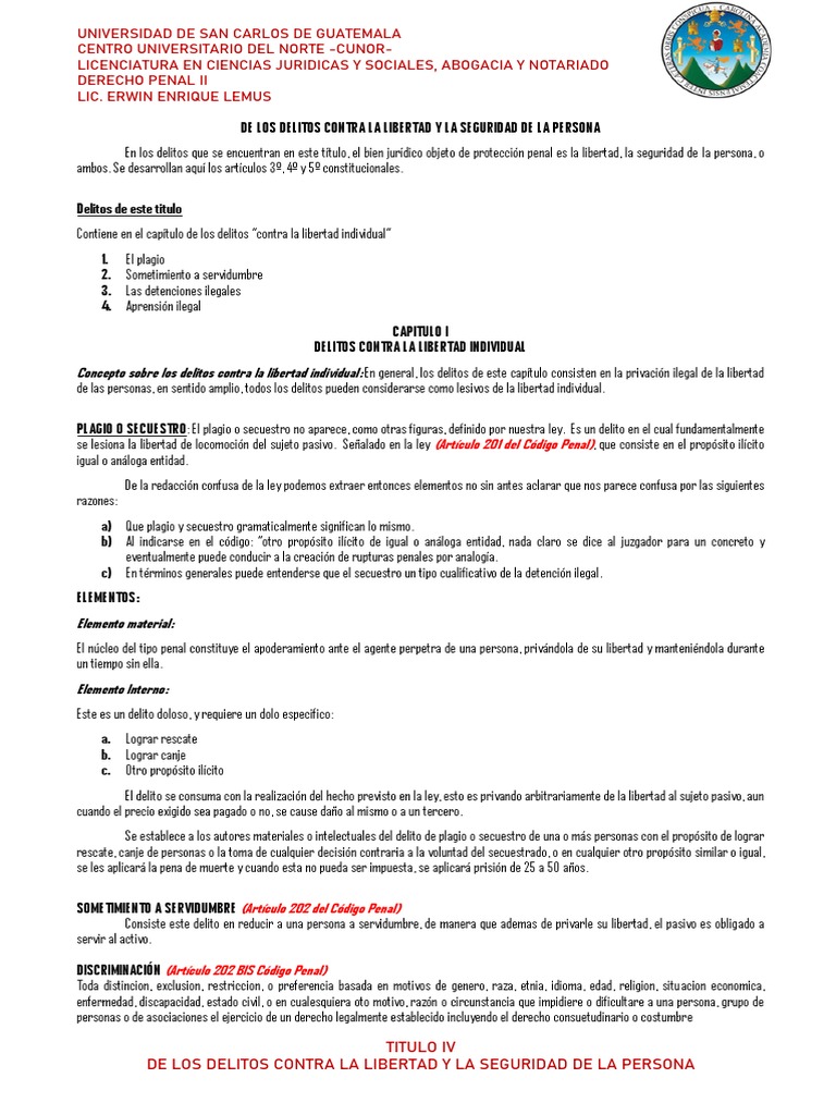 Titulo Iv - de Los Delitos Contra La Libertad y La Seguridad de La Persona | PDF | Derecho penal ...