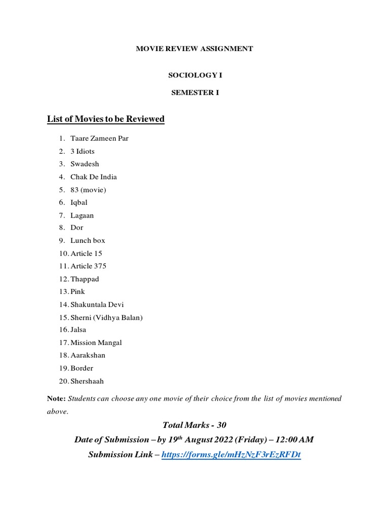 Movie Review Assignment Guidelines | PDF