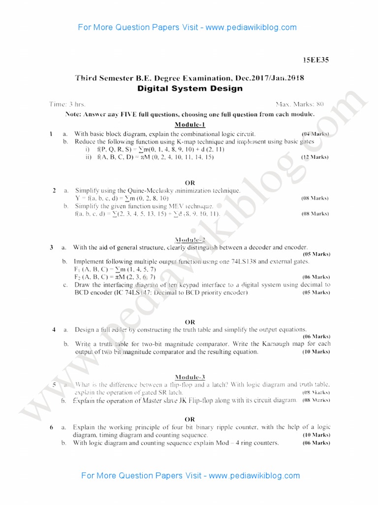 Digital System Design Jan 2018 (2015 Scheme) | PDF | Computer Science | Digital Technology