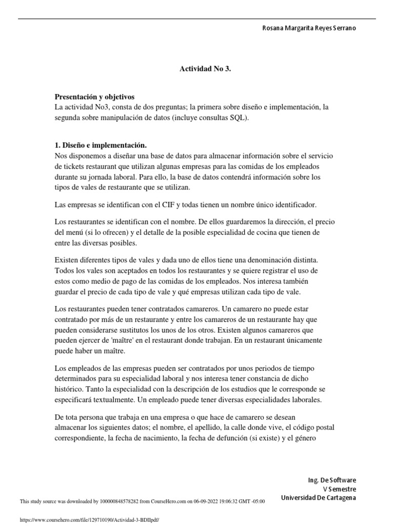 Actividad 3 BDII PDF | PDF | Base de datos relacional | SQL