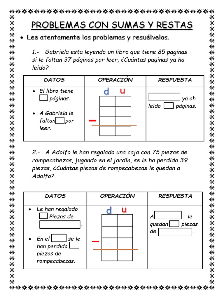 Problemas de sumas y restas: resolución de ejercicios sobre operaciones ...