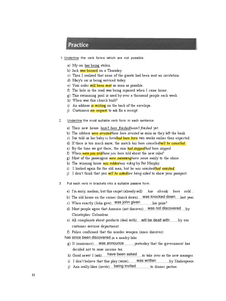 1 Underline The Verb Forms Which Are Not Possible.: First Certificate Language Practice | PDF ...