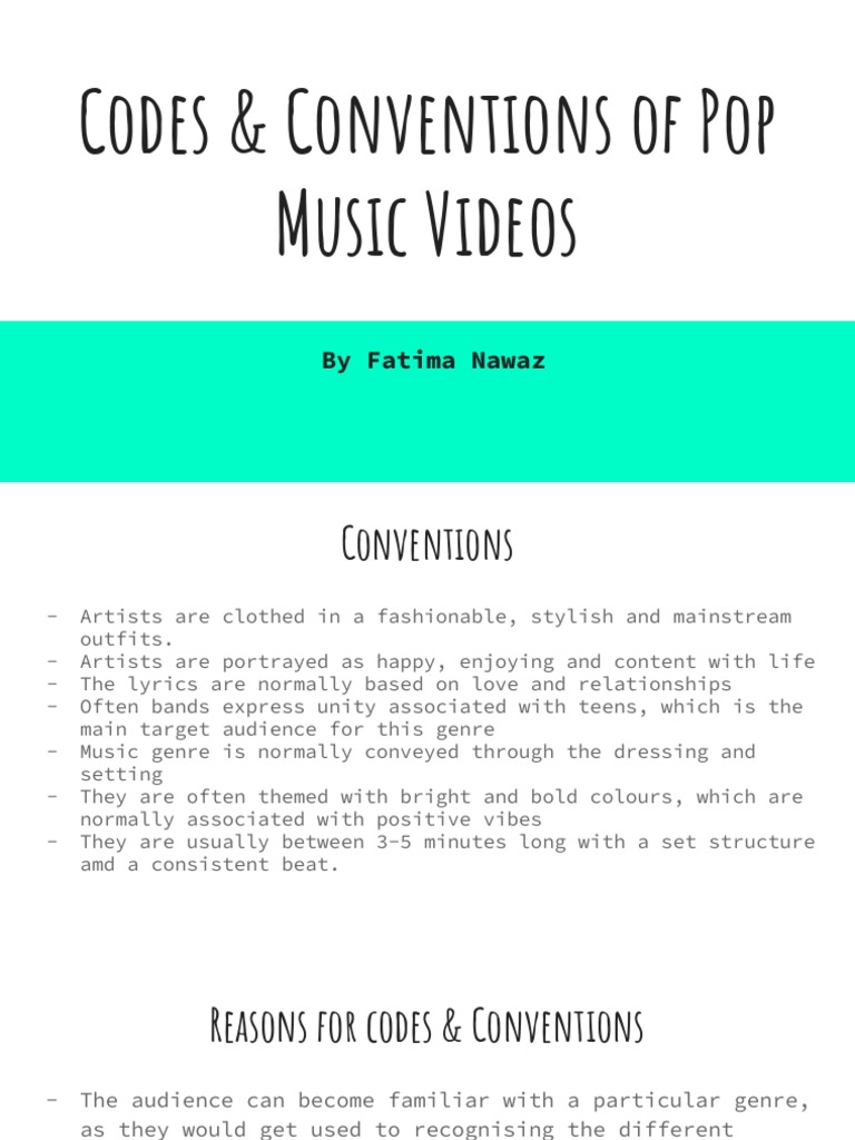 Codes & Conventions of Pop Music Videos | PDF