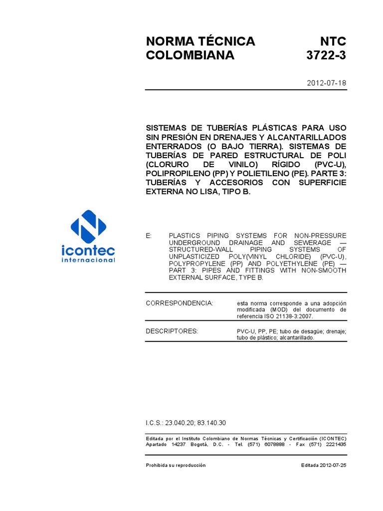 NTC - 3722-3-2012 | PDF | Polietileno | Extrusión