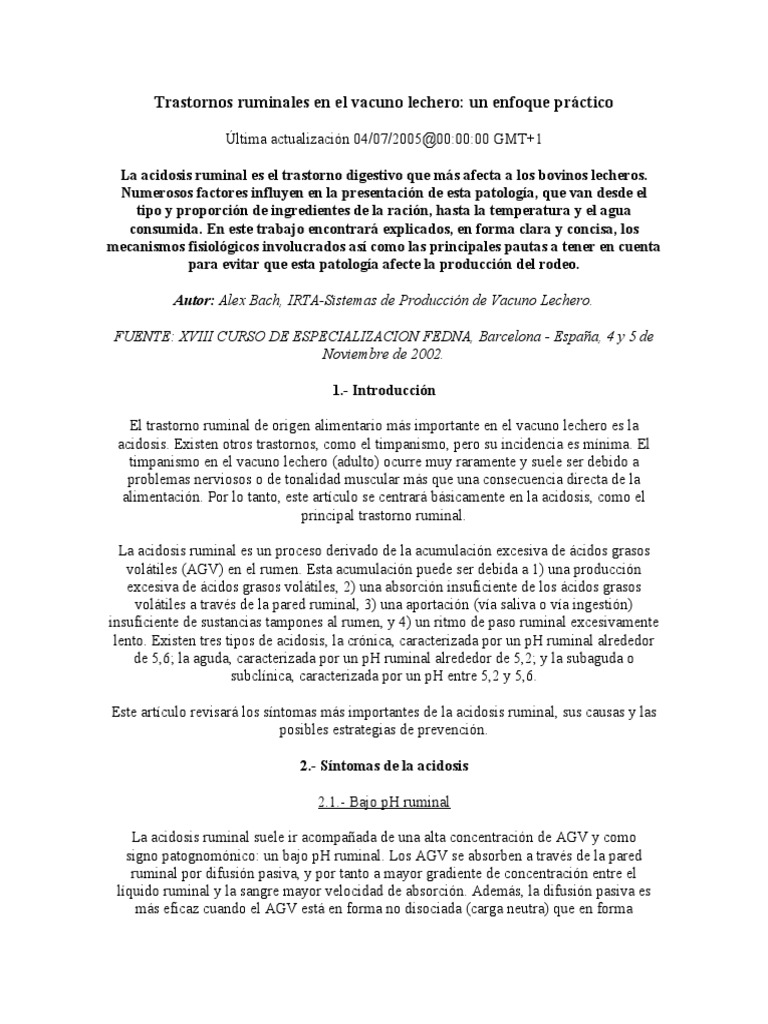Acidosis Ruminal Bovina | PDF | Solución tampón | Vacas