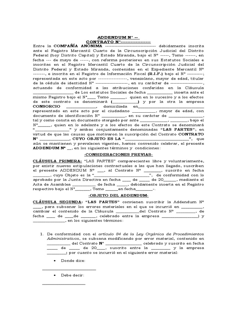 Modelo de Addendum N° | PDF