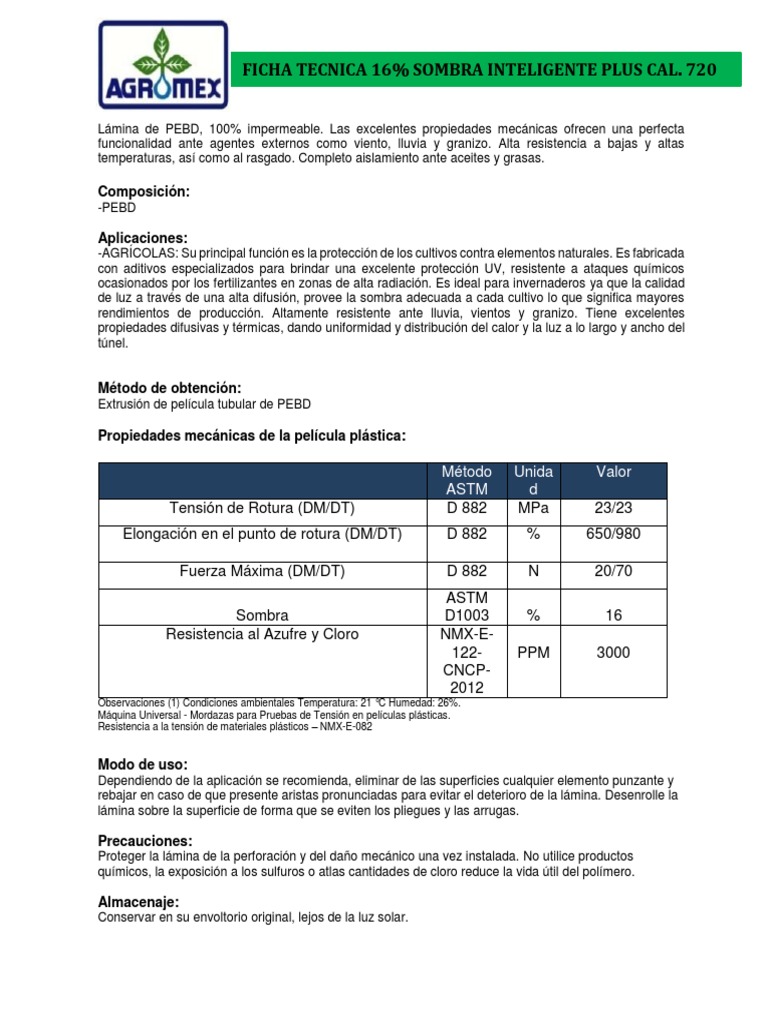 Lámina de PEBD para Cultivos Agrícolas | PDF | El plastico | Temperatura