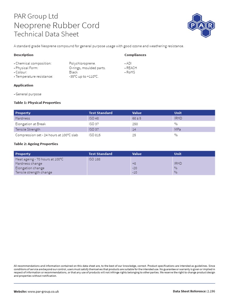 Neoprene Rubber Cord Data Sheet | PDF | Building Materials | Building ...